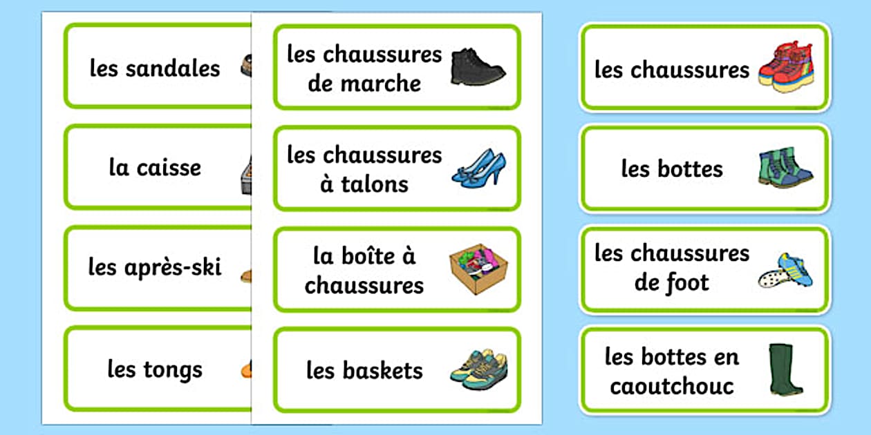 Cursive Shoe Shop Role Play Word Cards French - Twinkl