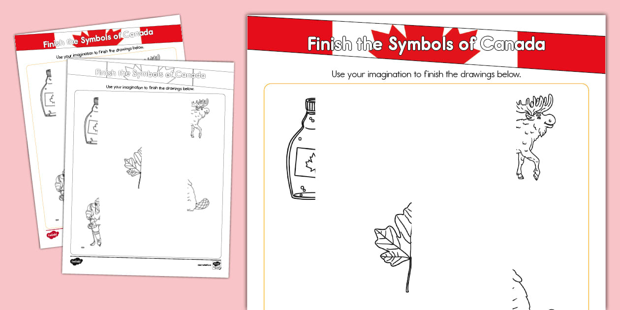 * NEW * Finish the Symbols of Canada Worksheet - Twinkl