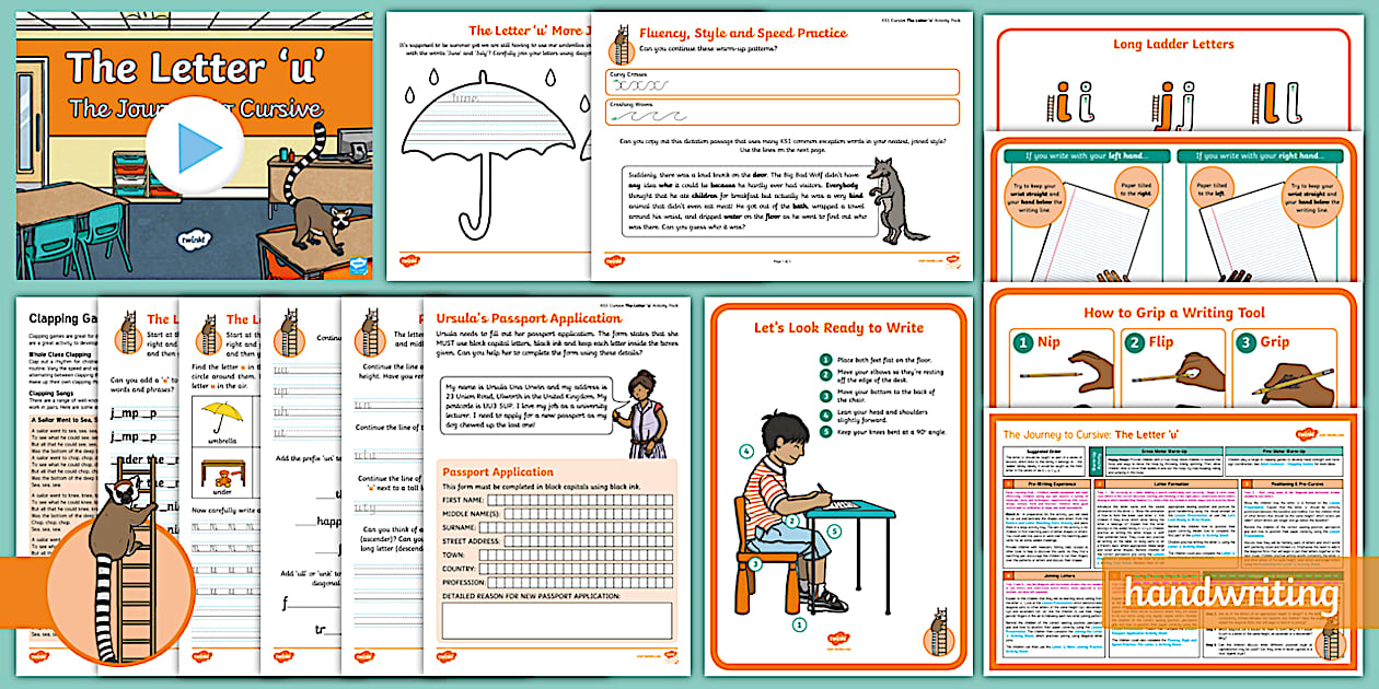 Cursive Letter 'U' Handwriting Practice - KS2 (Teacher-Made)