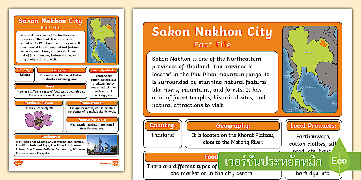 Sakon Nakhon City Fact File - Twinkl