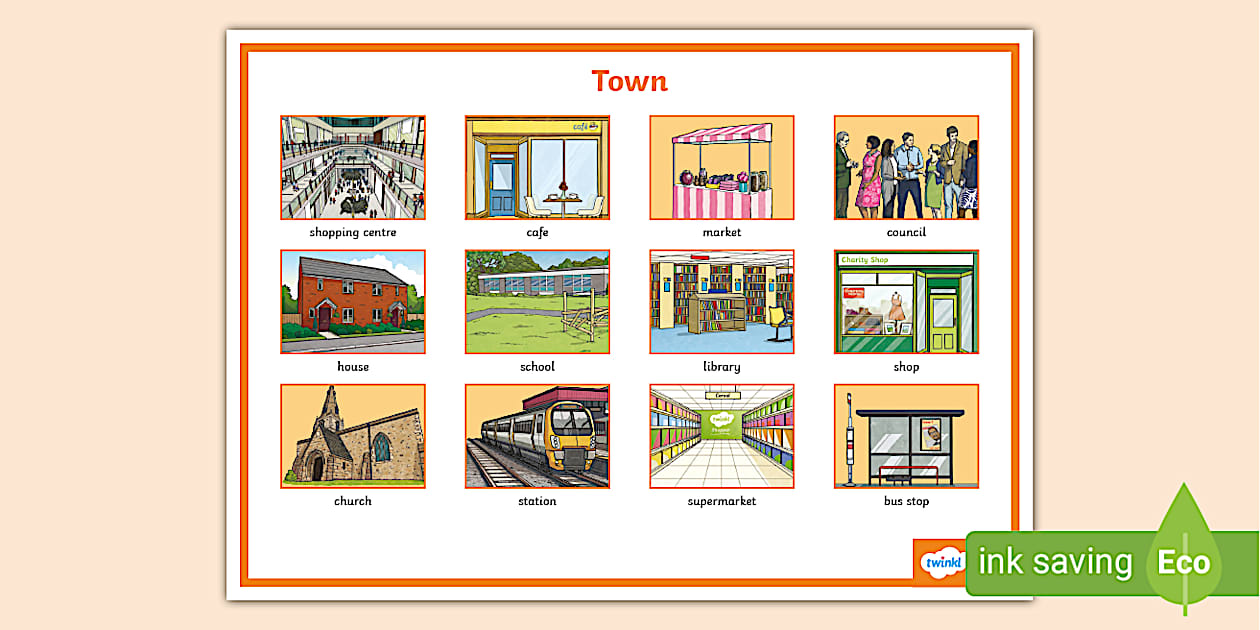 Town Word Mat (teacher made) - Twinkl