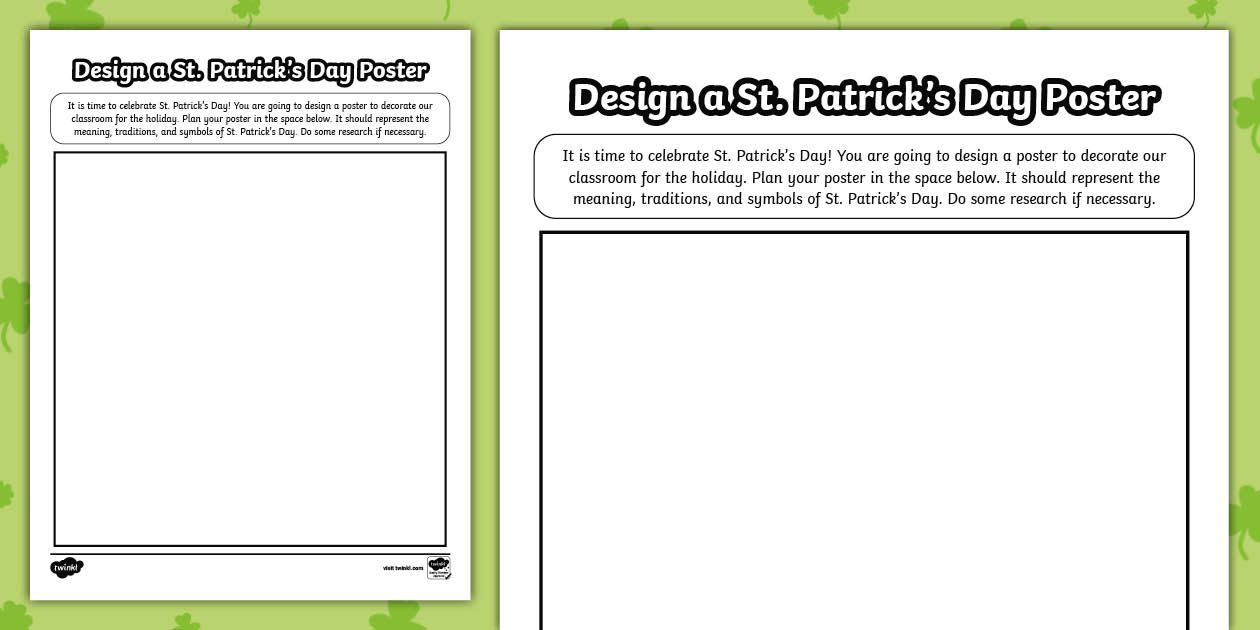 Design a St. Patrick's Day Poster Worksheet for 6th-8th Gr
