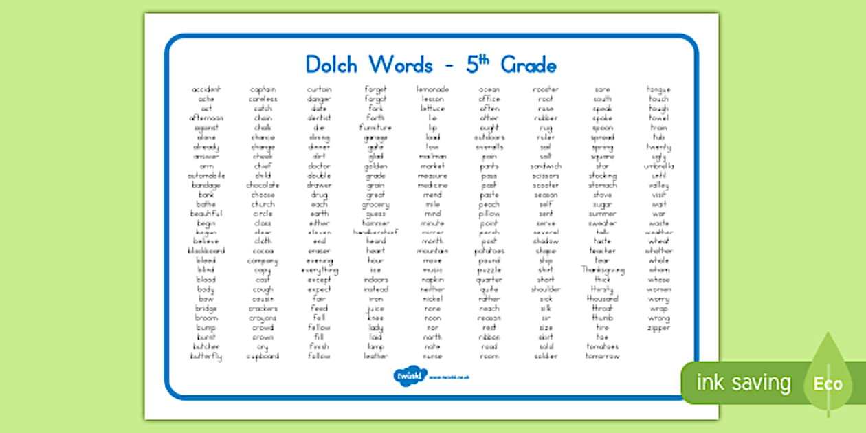Dolch Words Fifth Grade Word Mat (teacher made) - Twinkl