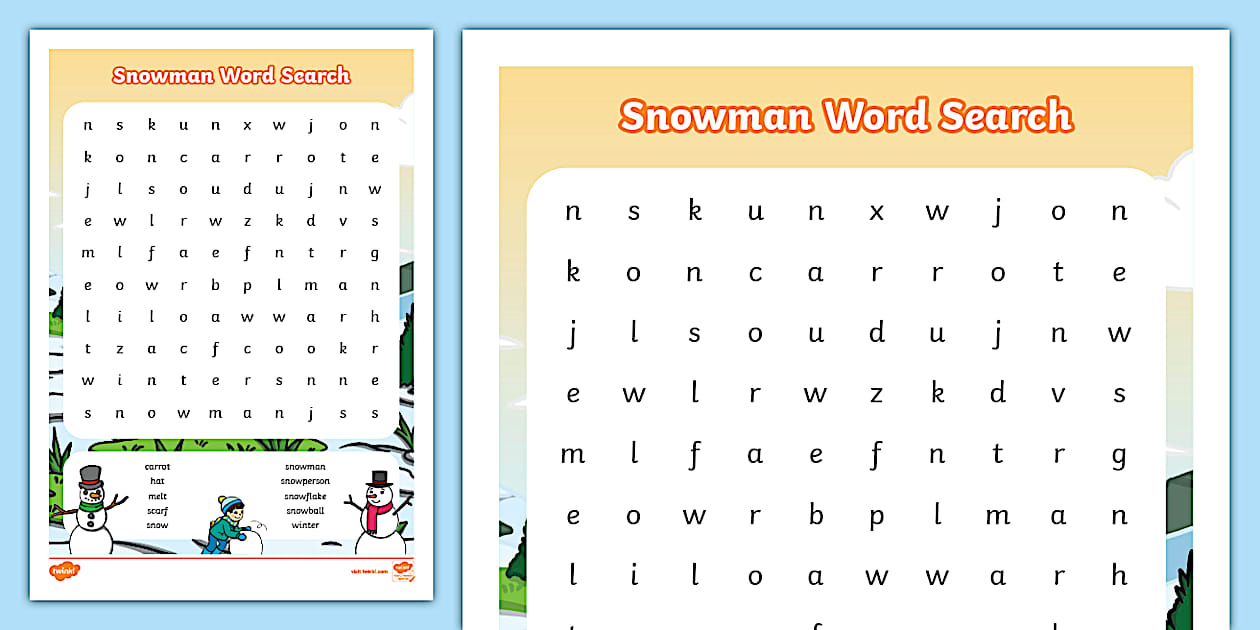 Snowman Word Search (Hecho por educadores) - Twinkl