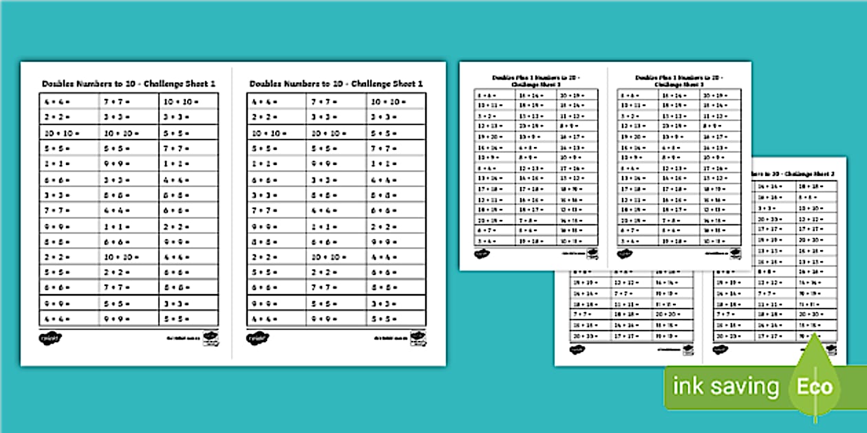 Doubles Numbers to 20 Challenge Sheets | Twinkl - Twinkl