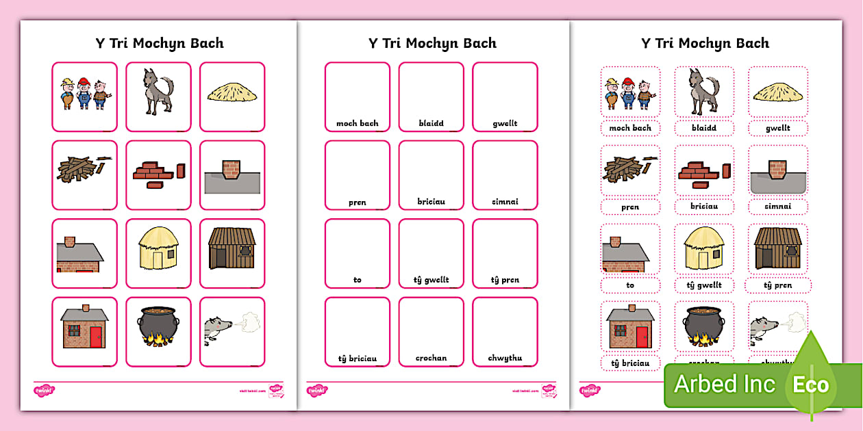 Mat Paru Geirfa Y Tri Mochyn Bach (teacher made) - Twinkl