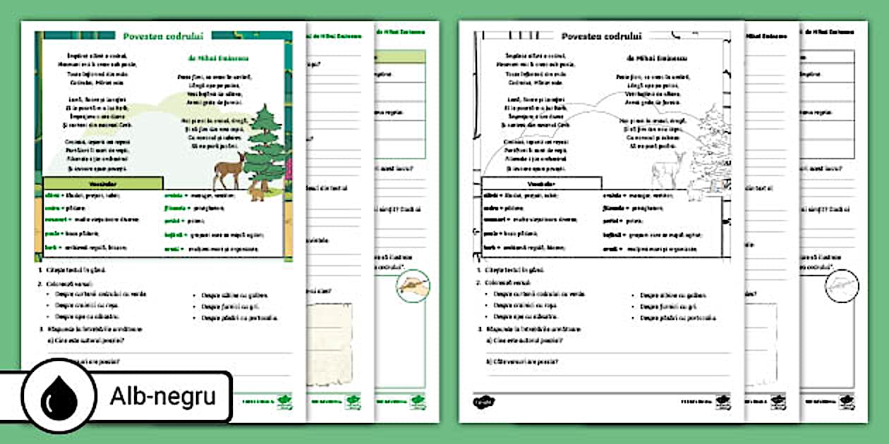 Povestea codrului de Mihai Eminescu – Fișă de lucru