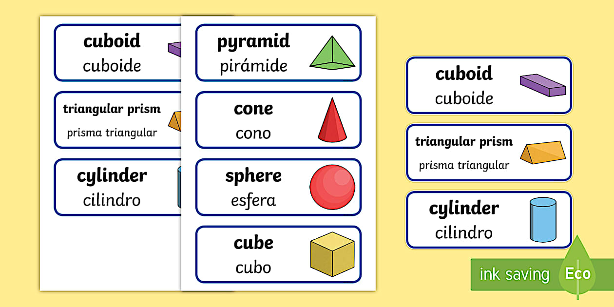 3D Shapes Word Cards English/Spanish (teacher made) - Twinkl