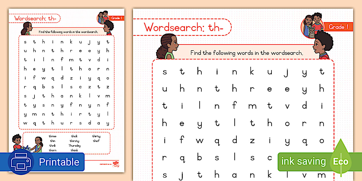 Grade 1 Phonics: th- Wordsearch (teacher made) - Twinkl