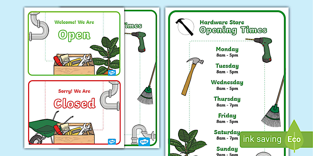 Hardware Store Opening Times Poster (teacher made) - Twinkl