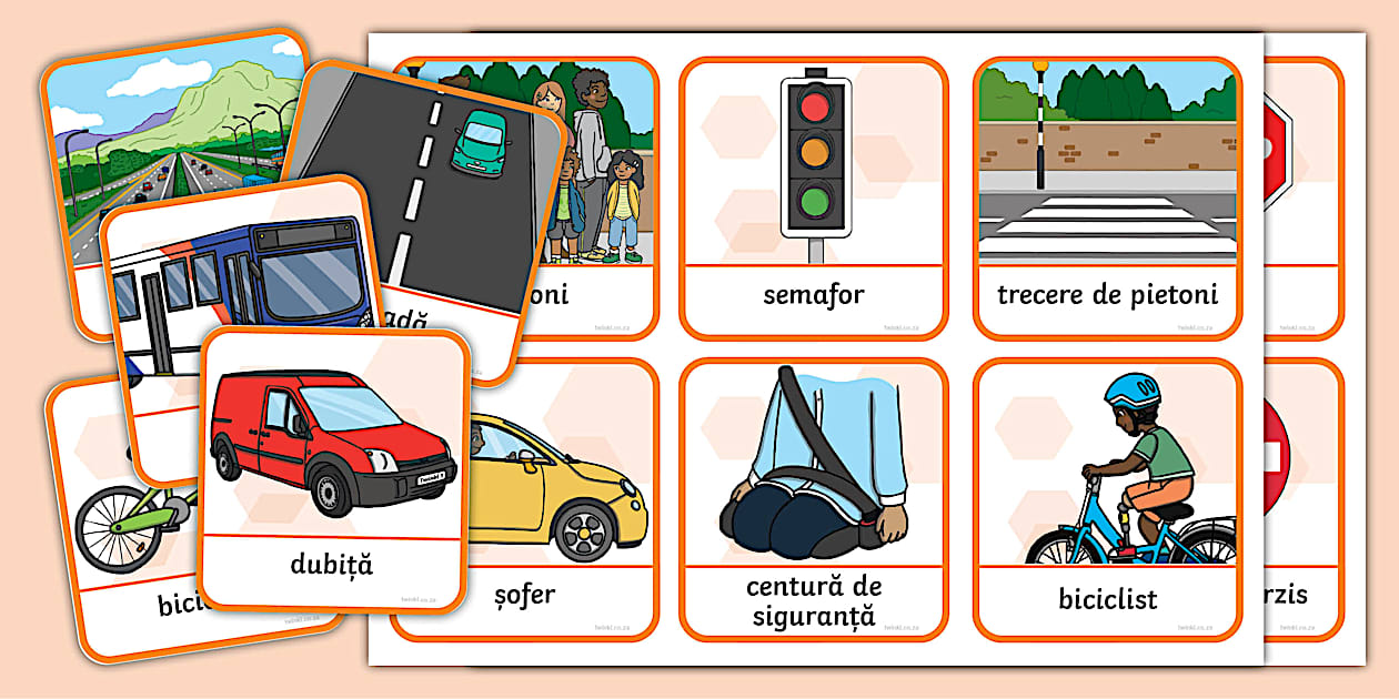 Siguranța rutieră – Cartonașe cu vocabular