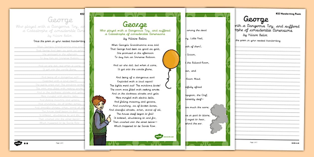 Editable George Cautionary Tale Handwriting Poem Pack