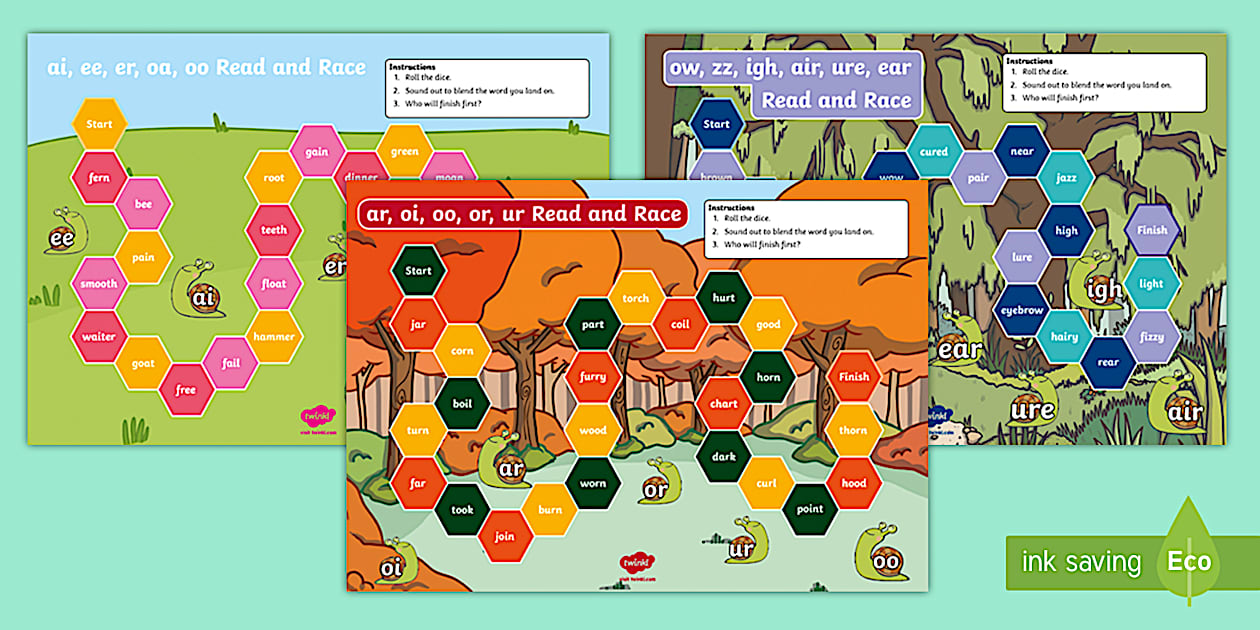 Phase 3 Phonics Read and Race Game Bumper Activity Pack