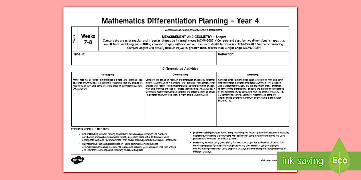 Year 4 Shape Mathematics Differentiated Plan - Twinkl