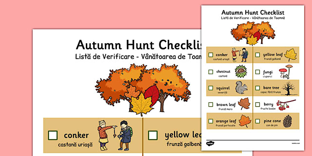 Autumn Hunt Checklist Romanian Translation (Teacher-Made)