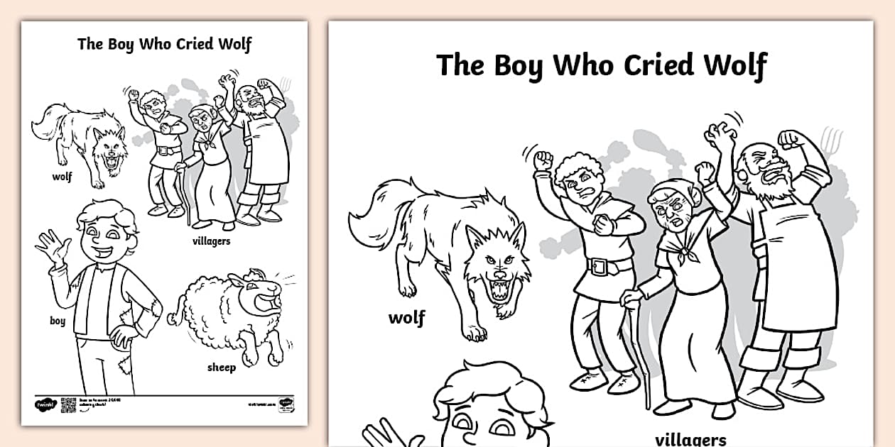 The Boy Who Cried Wolf Words Colouring Sheet - Twinkl