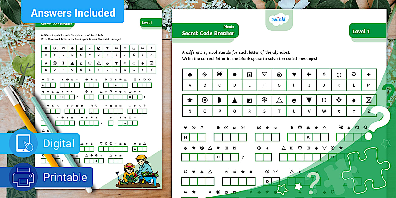 Plants Secret Code Breaker - L1 - Twinkl - Kids Puzzles