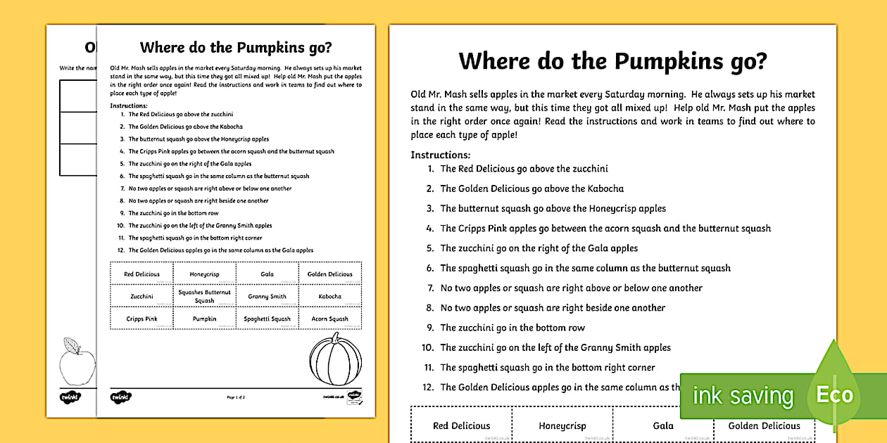 Where do the pumpkins go? Worksheet / Worksheet - Twinkl