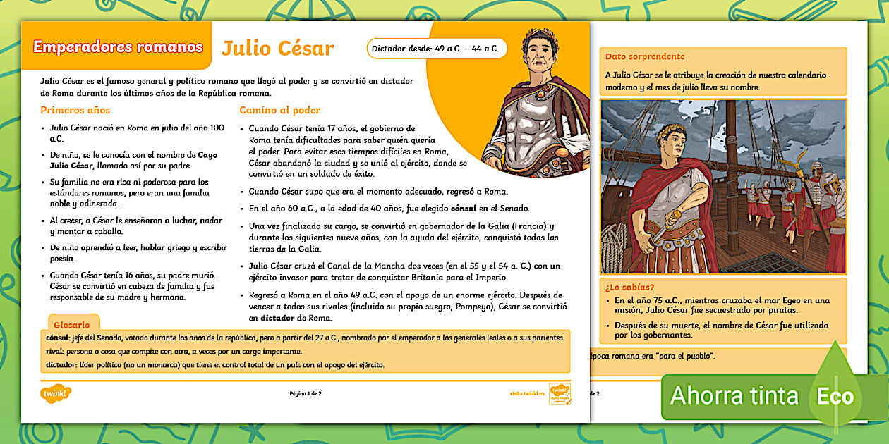 Hoja informativa: Julio César - Emperadores romanos