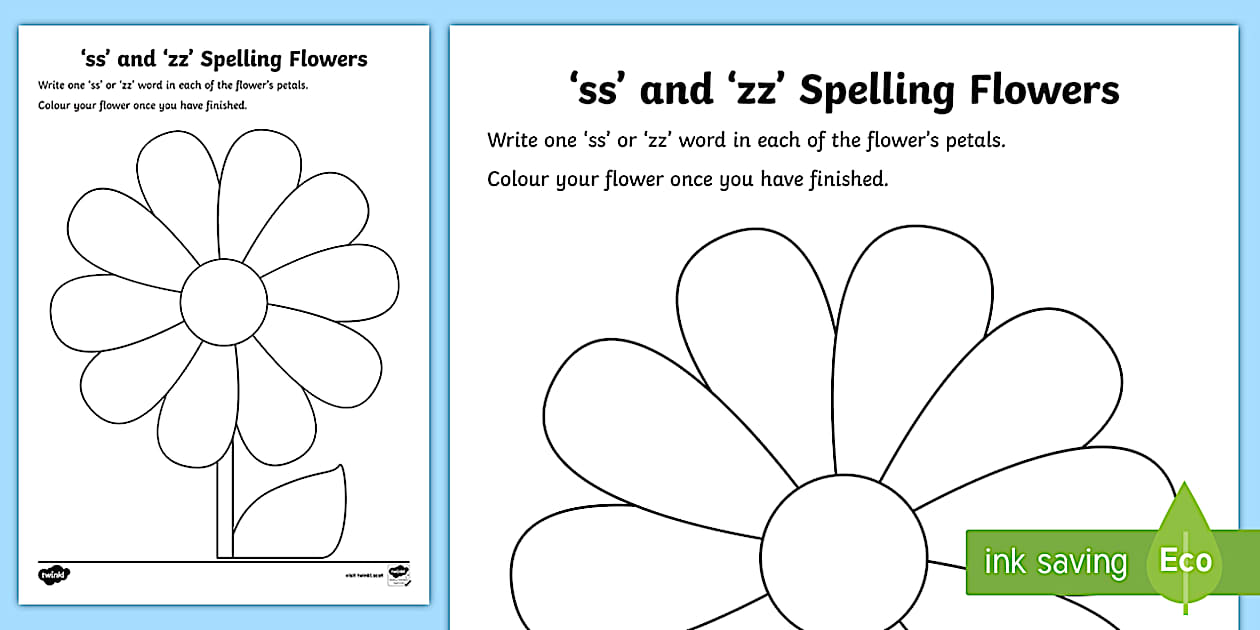 'ss' and 'zz' Sound Spelling Flowers Worksheet - Twinkl
