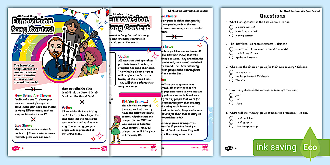 KS1 All About the Eurovision Song Contest Reading Activity