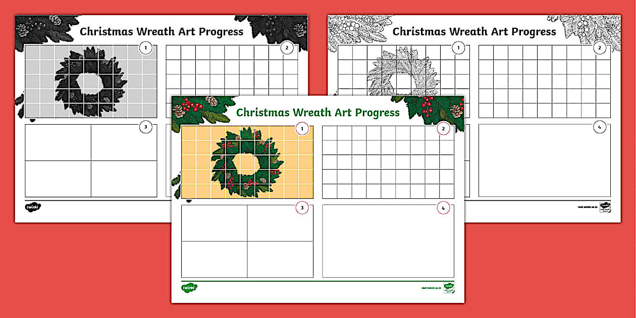 Christmas Wreath Art Progress Template (teacher made)