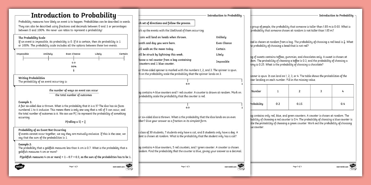 Seventh Grade Introduction to Probability - Twinkl