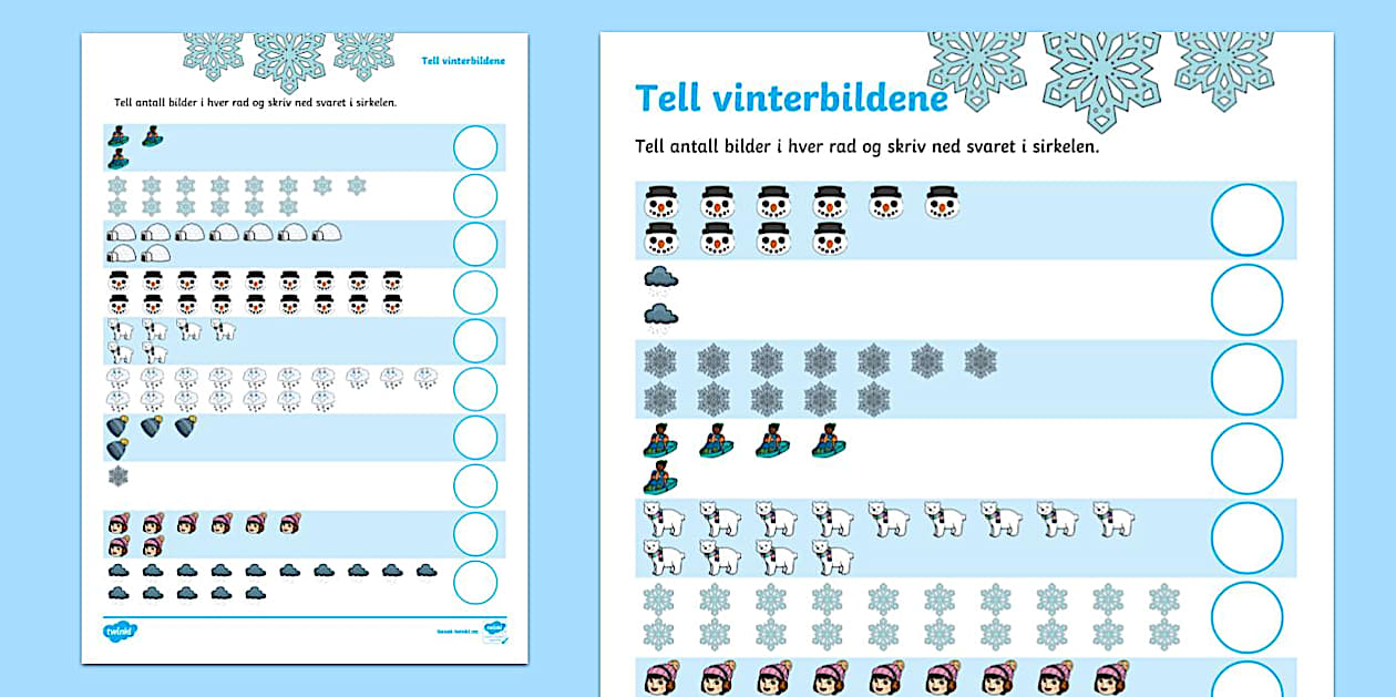 Tell til 20 med vinterbilder (teacher made) - Twinkl