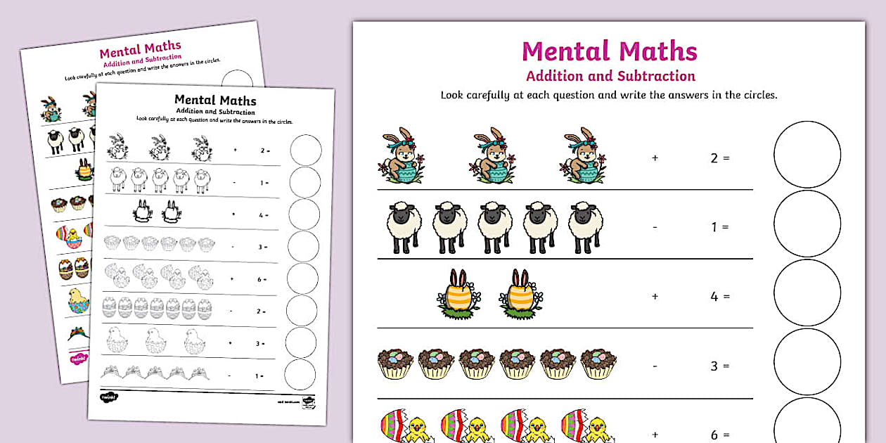 👉 Easter-Themed Mental Maths Worksheet (teacher made)