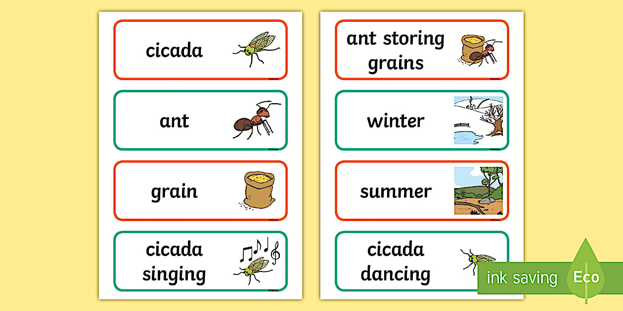 The Cicada and the Ant Word Cards (Teacher-Made) - Twinkl