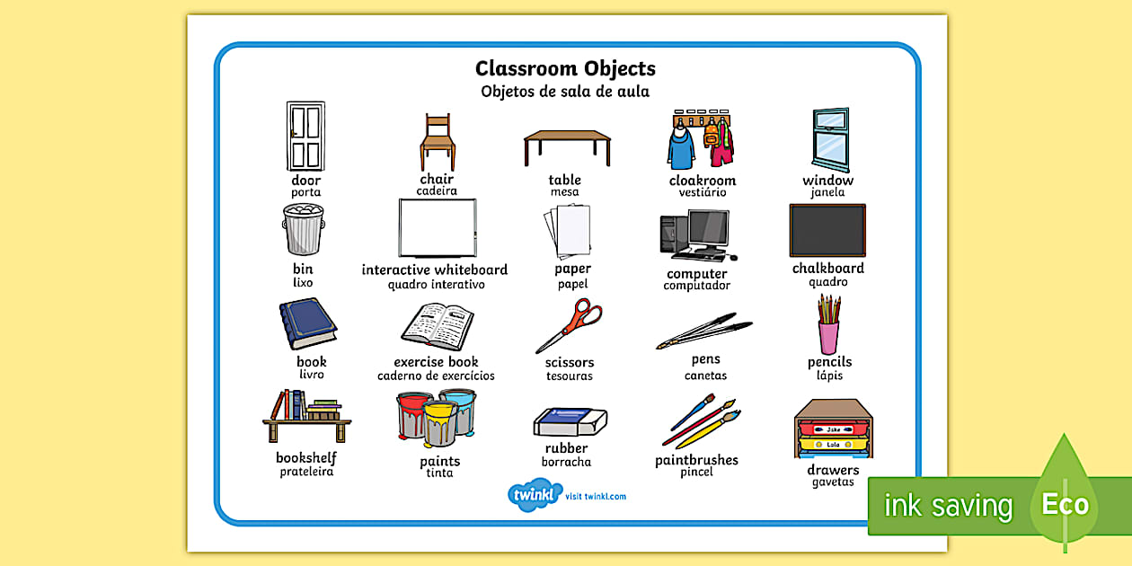 Dual language classroom label - English/Portuguese - Twinkl
