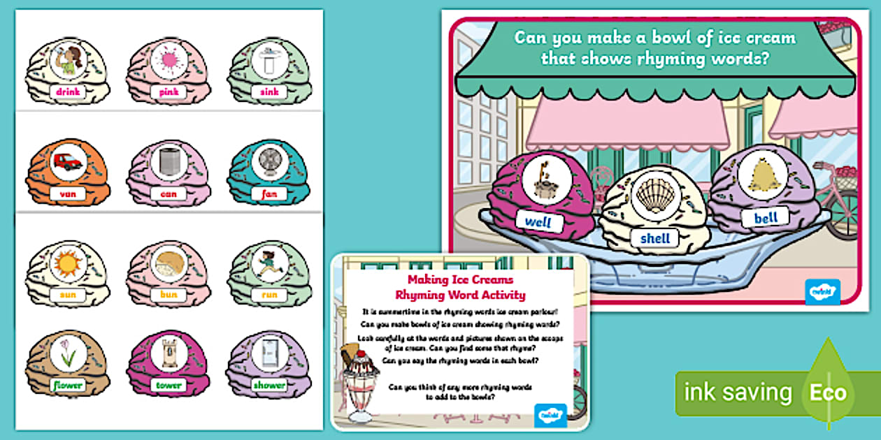 Making Ice Creams Rhyming Words Activity (teacher made)