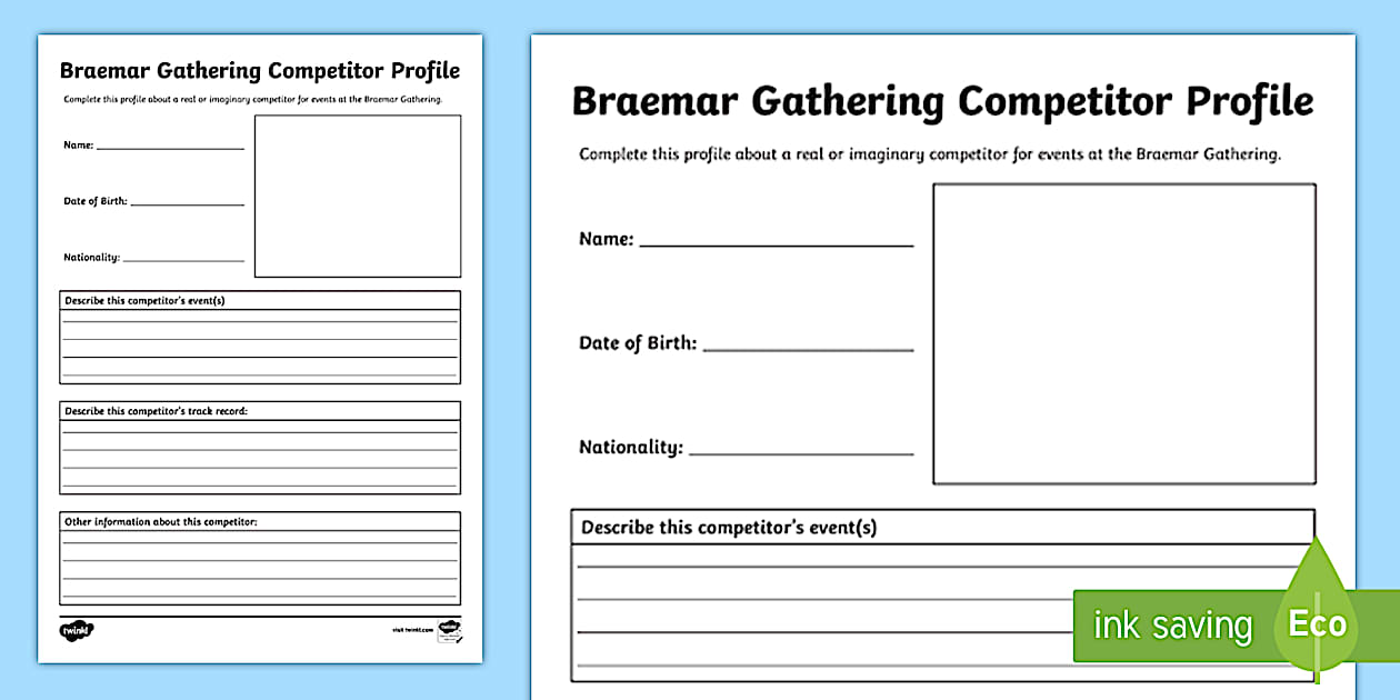 Braemar Gathering Competitor Profile Worksheet / Worksheet