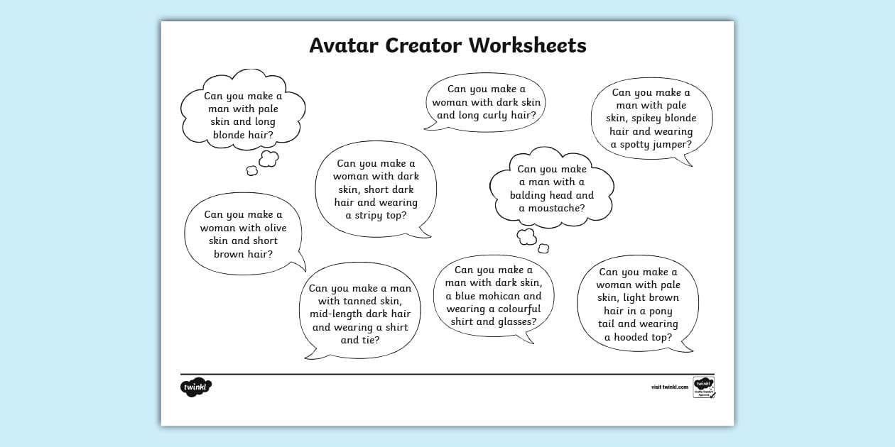 Avatar Creator Worksheets (teacher made) - Twinkl