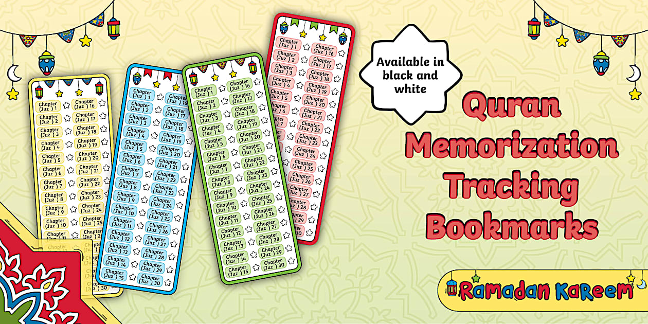 Ramadan Quran Memorization Tracking Bookmarks