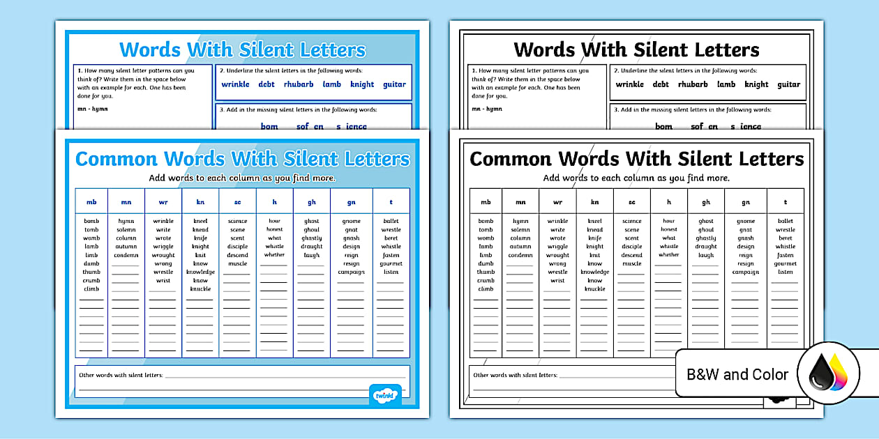 Words With Silent Letters Spelling Activities (teacher made)