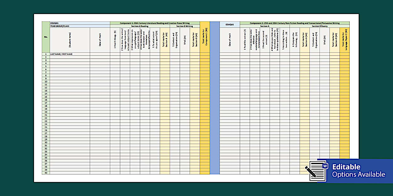 Grade Tracker Spreadsheet | EDUQAS GCSE Language Paper