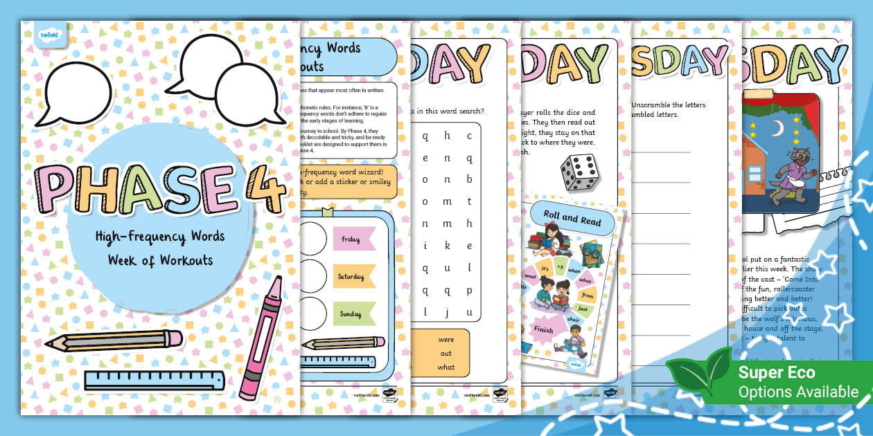 Phase 4 High-Frequency Words Week of Workouts (teacher made)