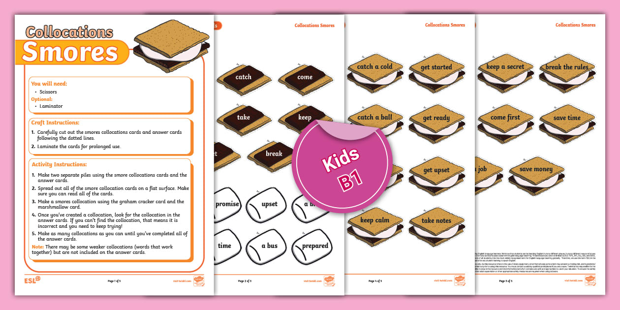 ESL Collocations Smores Craft Activity for Kids - Twinkl
