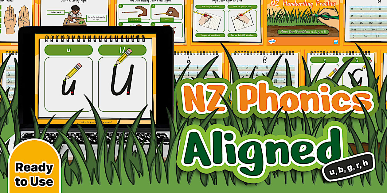 NZ Handwriting Practice Phonics-Based Presentation: u, b, g, r, h