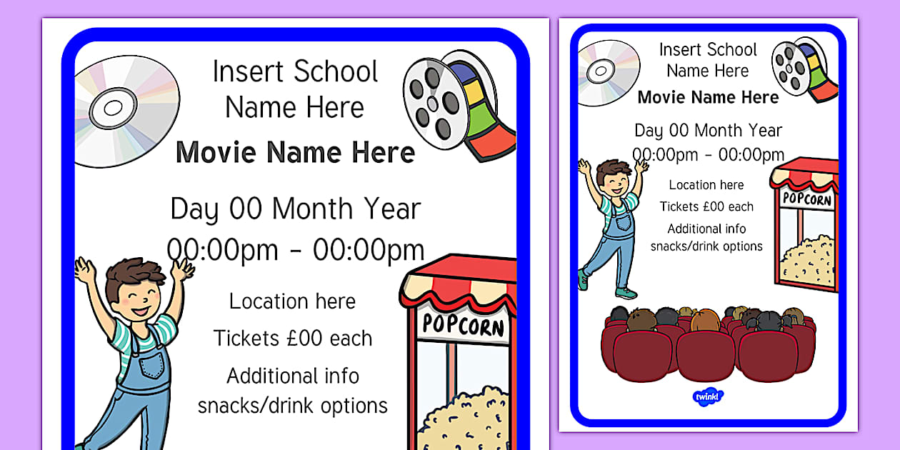Editable Movie Night PTA Poster (teacher made) - Twinkl