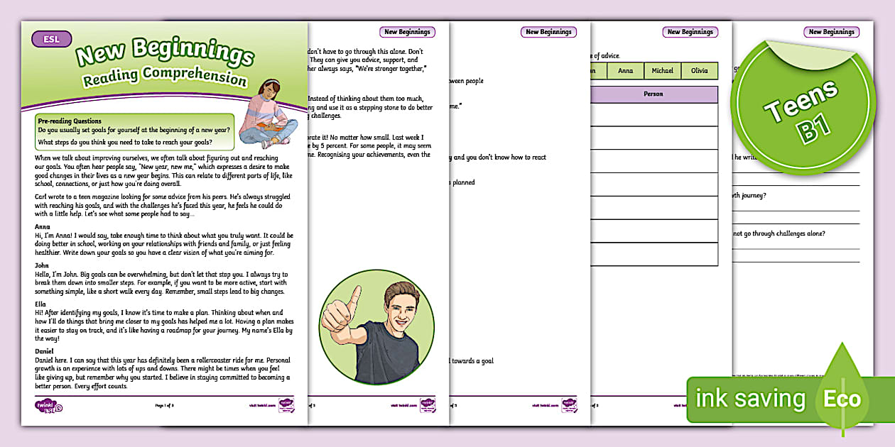 ESL New Beginnings Reading Comprehension [Teens, B1]