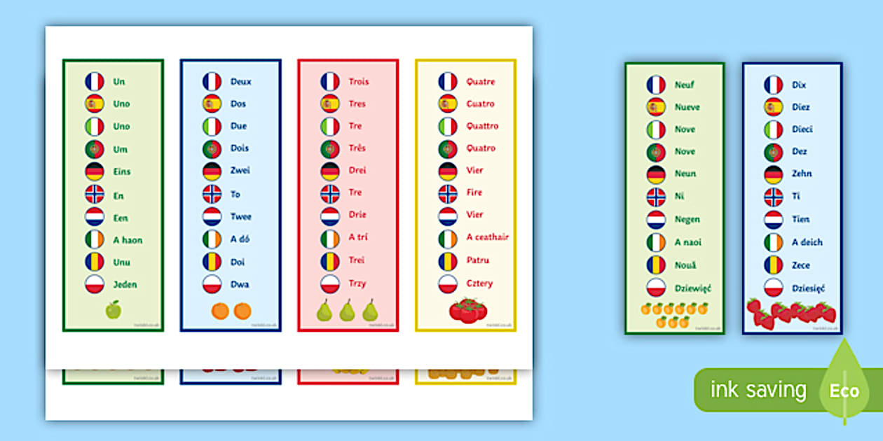 1-10 in Different Languages Bookmarks | Twinkl Languages