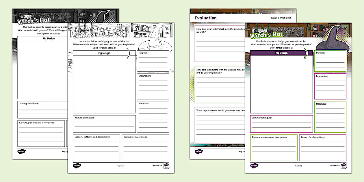KS2 Design a Witch's Hat Worksheet (teacher made) - Twinkl