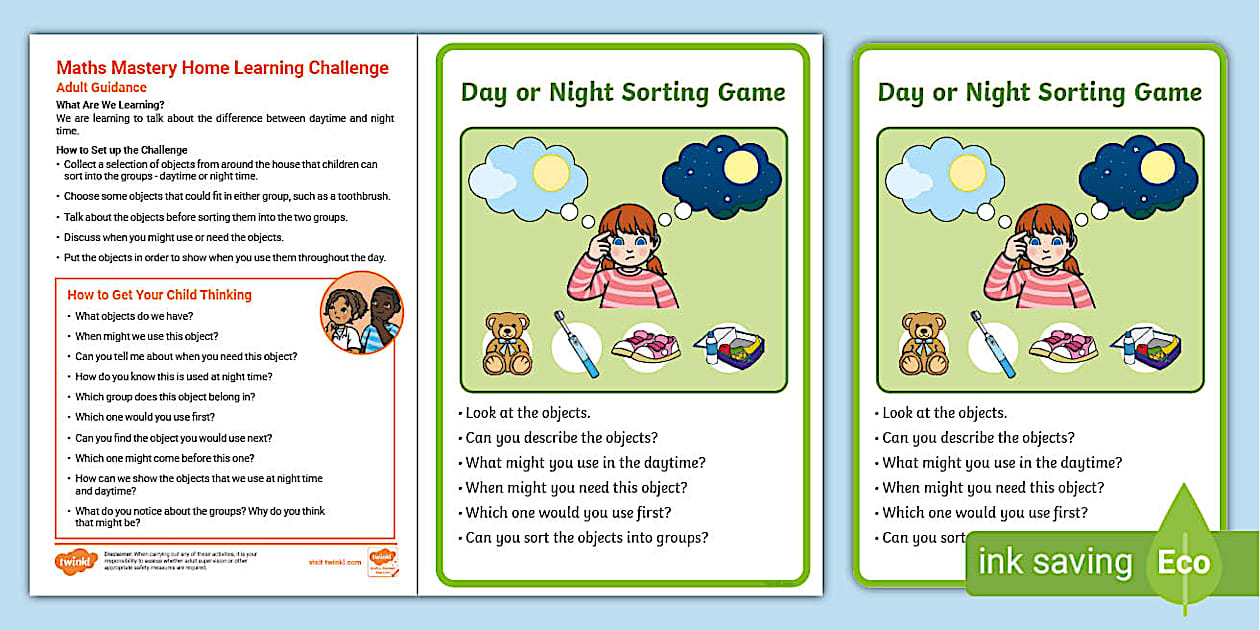 👉 Maths Mastery Day Night Home Learning Challenge Sorting Game