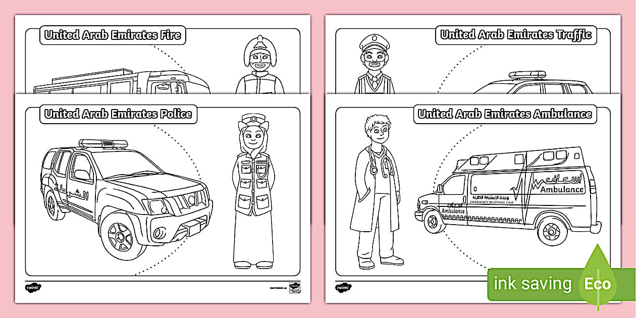 UAE Emergency Services Colouring Sheets - Twinkl