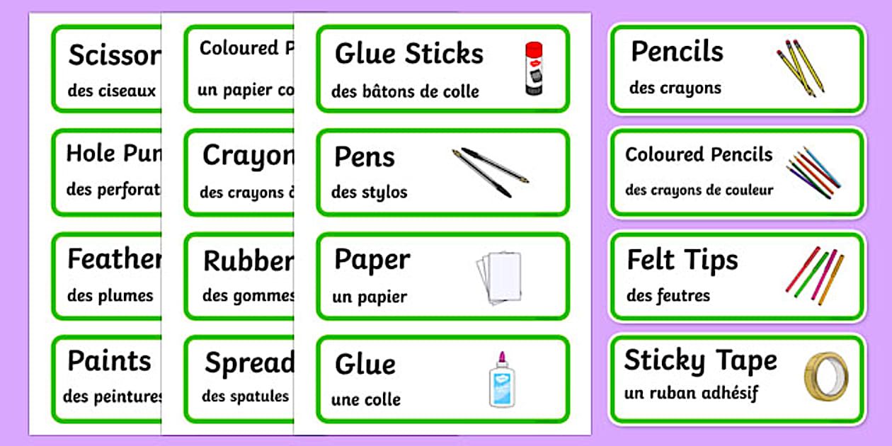 Creative Area Resource Labels French Translation-French-translation