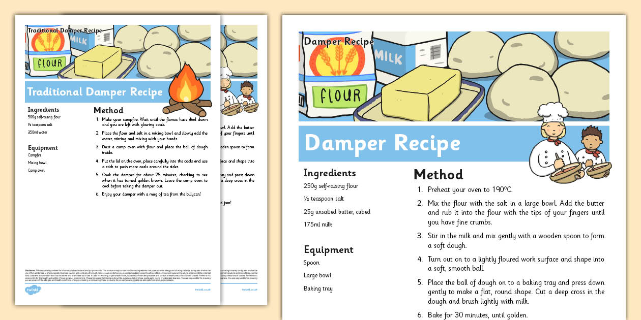 Damper Recipe Sheets (teacher made) - Twinkl