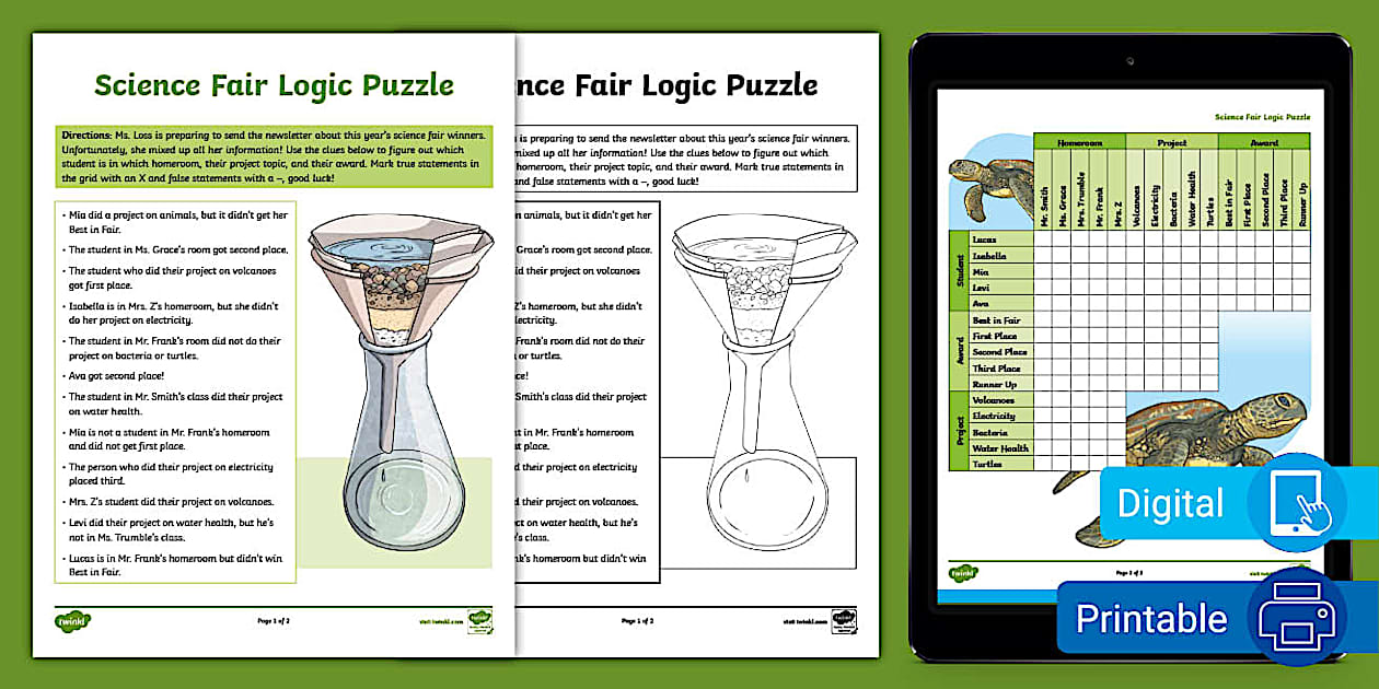 Science Fair Logic Puzzle for 6th-8th Grade (teacher made)