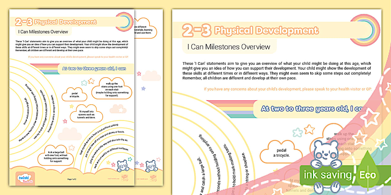 Age 2-3 Physical Development I Can Milestones Overview
